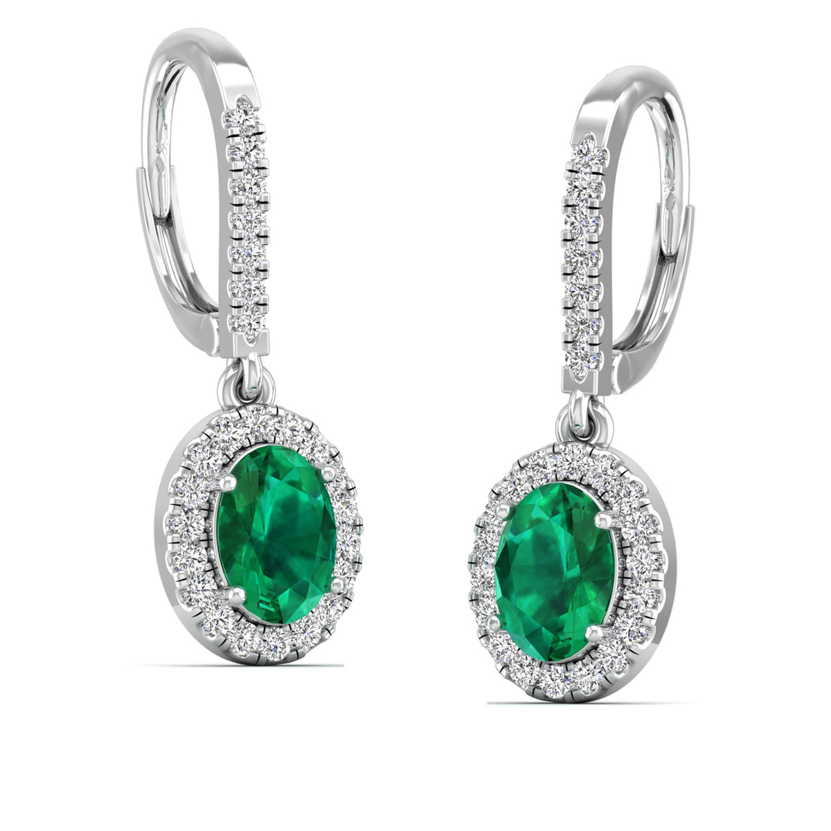 Halo Oval Emerald and Diamond Dangle Earrings – Milano