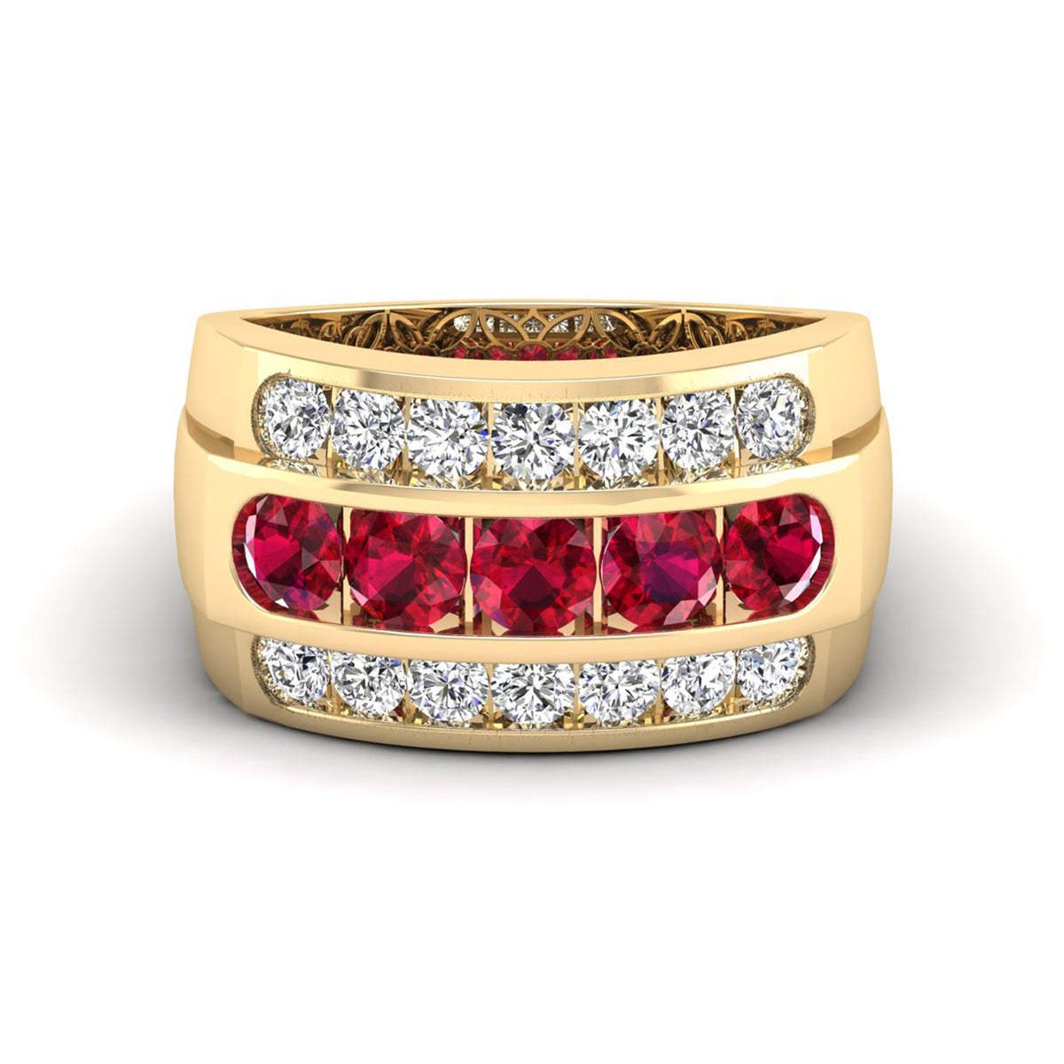Men's Triple Row Ruby Channel Diamond Ring – Milano